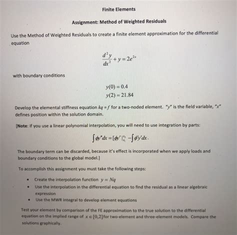 Solved Finite Elements Assignment Method Of Weighted