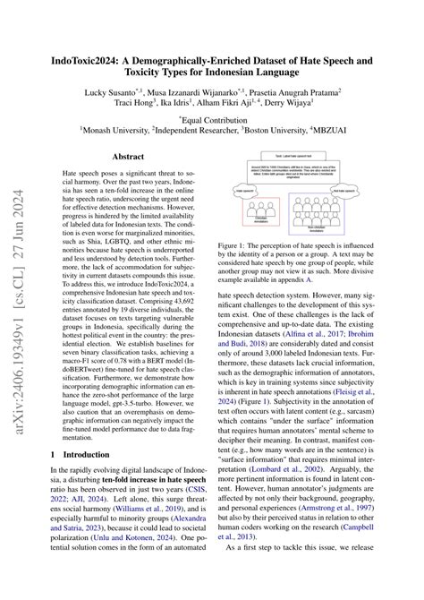 Pdf Indotoxic2024 A Demographically Enriched Dataset Of Hate Speech