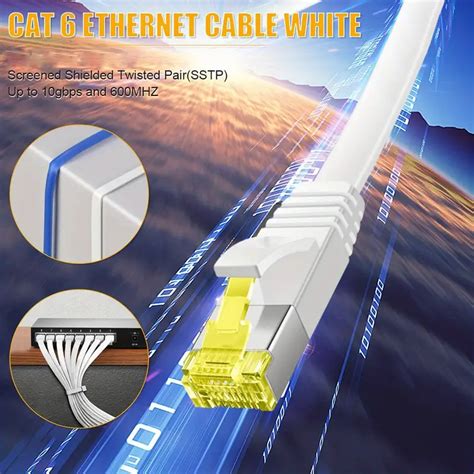 6 6 Feet White Ethernet Cable High Speed Cat 6 Flat Network Cable With Rj45 Connectors Long Lan