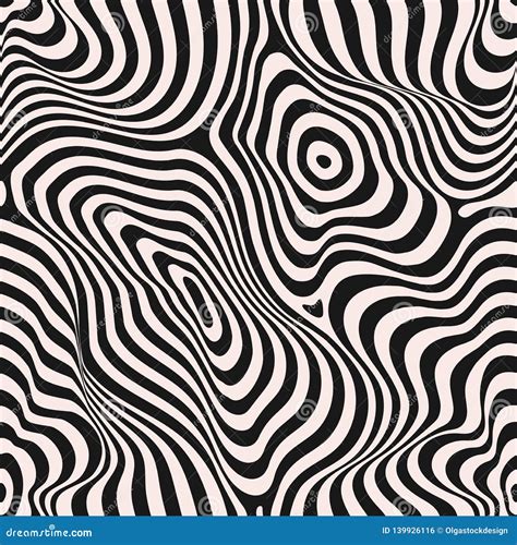 Vector Monochrome Seamless Pattern Curved Lines 3d Effect Stock Vector Illustration Of
