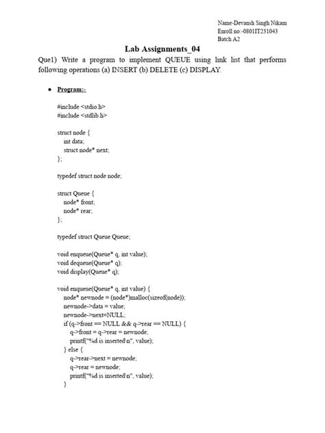 lab assignments 04 pdf queue abstract data type formal methods