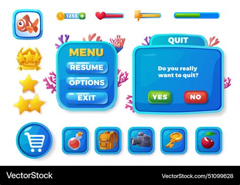 Underwater Game Ui Set Royalty Free Vector Image