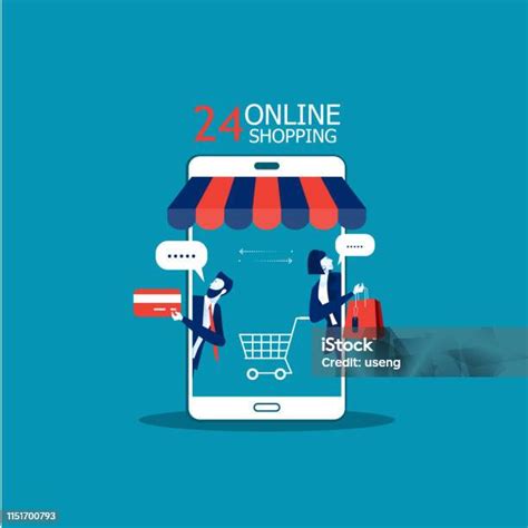 스마트 폰 쇼핑 온라인 컨셉 일러스트레이터에서 상점 상점을 홍보 하는 사업 개념에 대한 스톡 벡터 아트 및 기타 이미지 개념 고객 구매 Istock