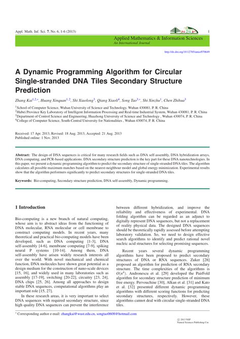 Pdf A Dynamic Programming Algorithm For Circular Single Stranded Dna