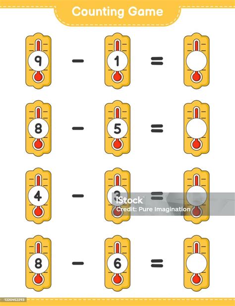 게임을 계산 온도계의 수를 계산하고 결과를 작성합니다 교육 어린이 게임 인쇄 워크 시트 벡터 일러스트레이션 0명에 대한 스톡 벡터 아트 및 기타 이미지 Istock