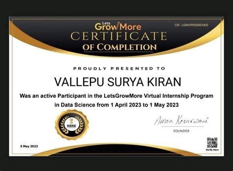 Vallepu Surya Kiran On Linkedin Intern Letsgrowmore Internship Datascience