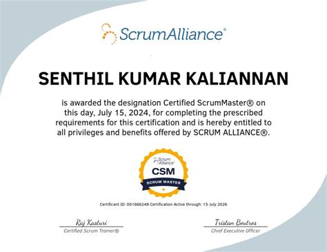 Csm Certifiedscrummaster Scrumalliance Gratitude Senthil Kumar