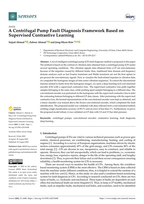 Pdf A Centrifugal Pump Fault Diagnosis Framework Based On Supervised Contrastive Learning