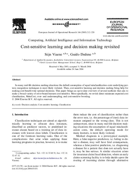 Pdf Cost Sensitive Learning And Decision Making Revisited