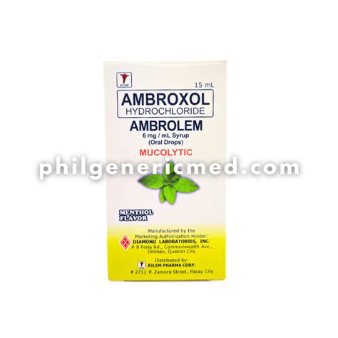 Ambroxol Hydrochloride Ambrolem 6mg Ml Syrup Oral Drops 15ml Philippine Generic Medicine