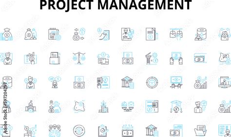 Project Management Linear Icons Set Planning Organizing Scheduling Budgeting Prioritizing