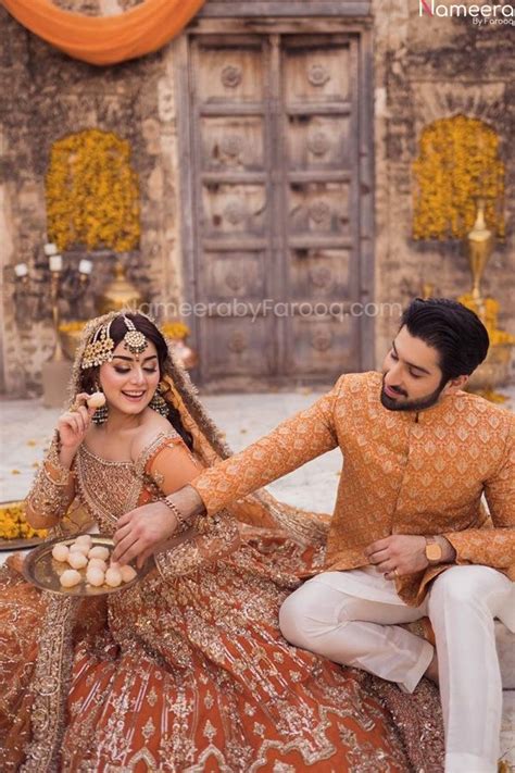 Pakistani Bridal Mehndi Outfit In Long Frock With Dupatta Nameera By Farooq