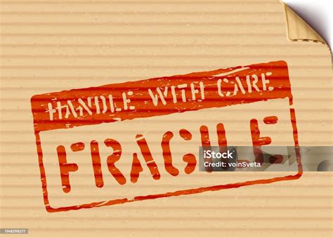 물류 또는 화물 용 골 판지 상자에 깨지기 쉬운 간판 그런 지 벡터 일러스트 레이 션 구부러진 된 판지 코너 경계 표지에 대한 스톡 벡터 아트 및 기타 이미지 Istock