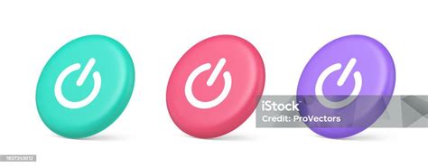 셧다운 켜기 끄기 버튼 에너지 스위치 전원 시작 중지 웹 앱 디자인 3d 사실적인 등각 투영 원 아이콘 3차원 형태에 대한 스톡