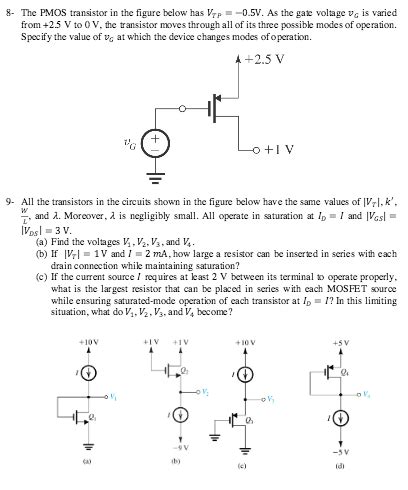 Solved The PMOS Transistor In The Figure Below Has V Tp Chegg Com