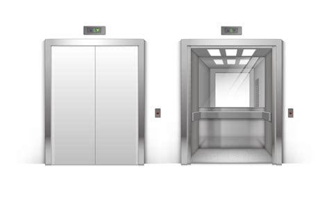 닫힌 금속 건물 엘리베이터 프리미엄 벡터