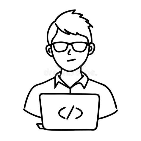 Vector Illustration Of Programmer With Laptop And Glasses For Tech And Coding Themes Stock Image