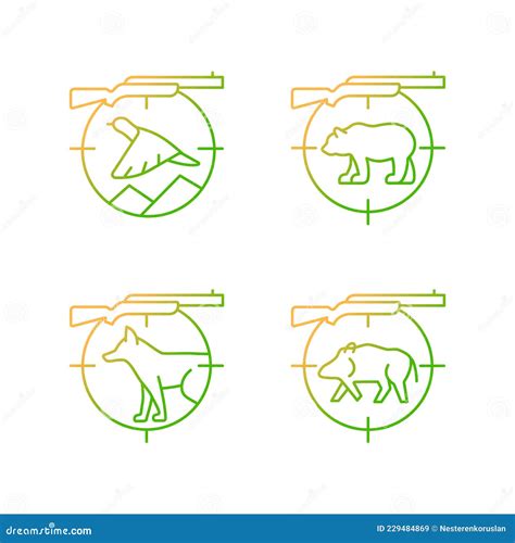 Big And Small Game Hunting Gradient Linear Vector Icons Set Stock Vector Illustration Of