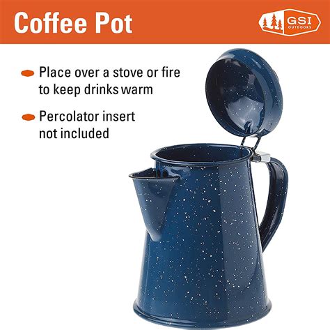 Gsi Outdoors Enamel Coffee Pot 8 Cup Blue Ideal For Camping