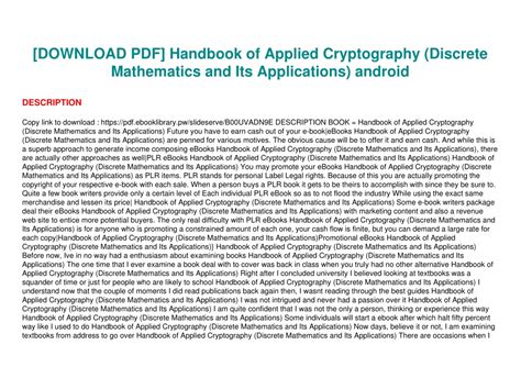 Ppt Download Pdf Handbook Of Applied Cryptography Discrete Mathematics And Its Ap