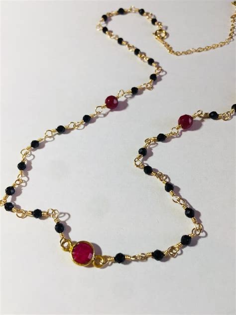 Ruby Necklace Tiny Bead Necklace Delicate Choker Rosary Style Etsy