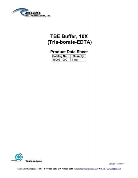 Tbe Buffer 10x Tris Borate Edta Mo Bio Laboratories