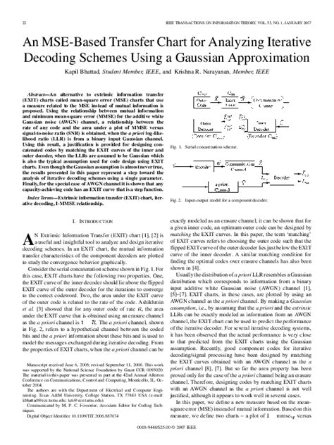 Pdf An Mse Based Transfer Chart For Analyzing Iterative Decoding Schemes Using A Gaussian