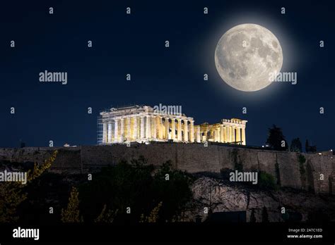 Ancient Greece Parthenon At Night