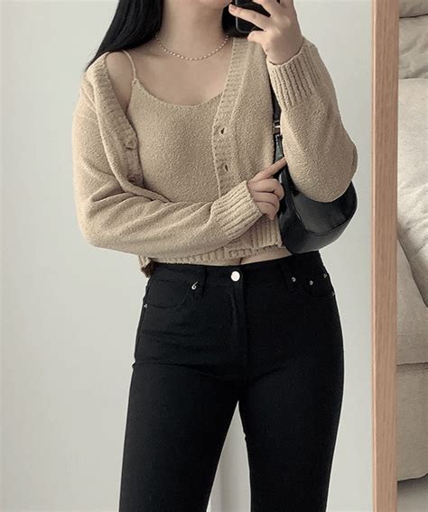 7187 [set]크롭니트 나시t 가디건세트 3color 에이블리