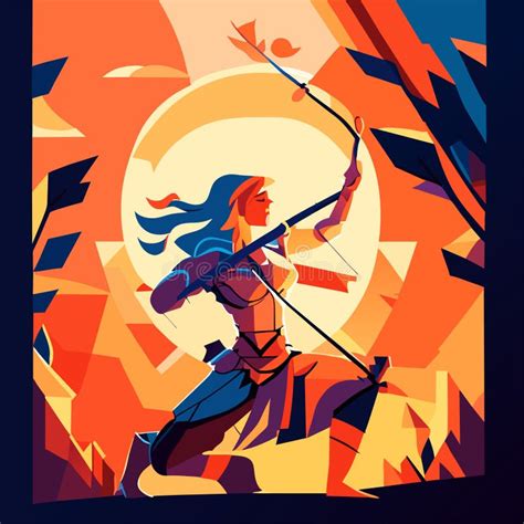 Fantasy Illustration Of A Girl With A Bow And Arrow In Her Hands