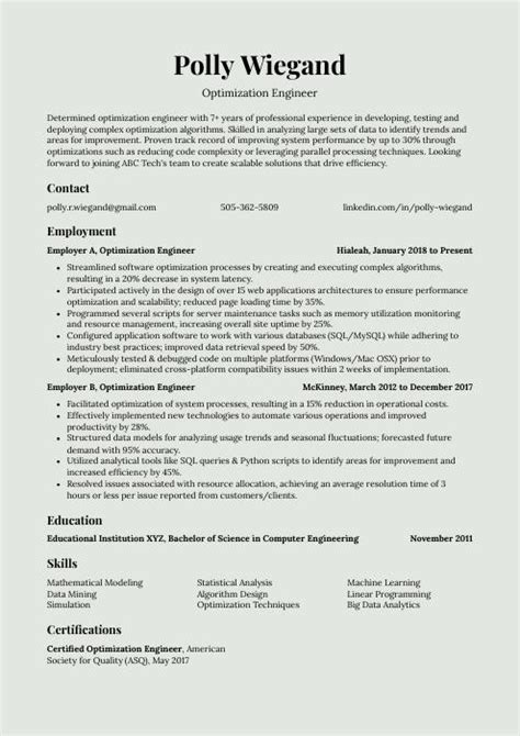 Optimization Engineer Resume CV Example And Writing Guide