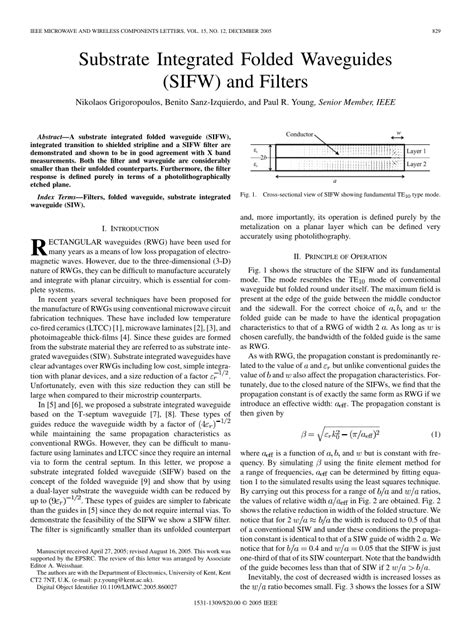 Pdf Substrate Integrated Folded Waveguides Sifw And Filter