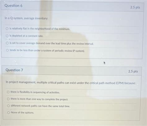solved question 6 in a q system average inventory o is