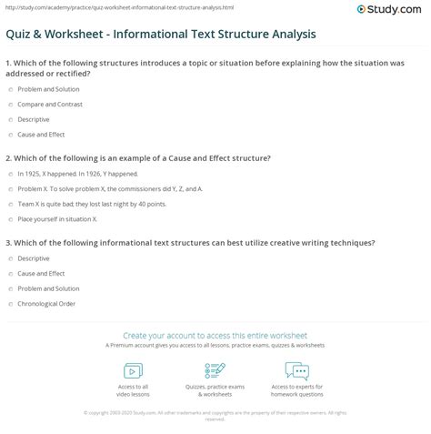 Quiz And Worksheet Informational Text Structure Analysis
