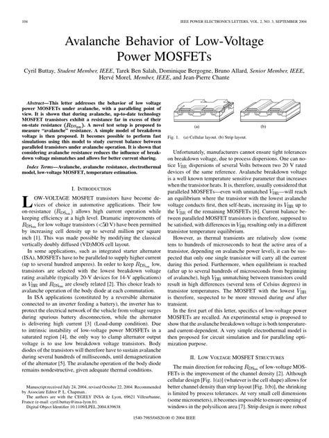 Pdf Avalanche Behavior Of Low Voltage Power Mosfets