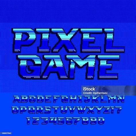 레트로 아케이드 알파벳 글꼴입니다 픽셀 그라데이션 미래의 문자 및 숫자 컴퓨터 글자에 대한 스톡 벡터 아트 및 기타 이미지 컴퓨터 글자 0명 1980 1989 년