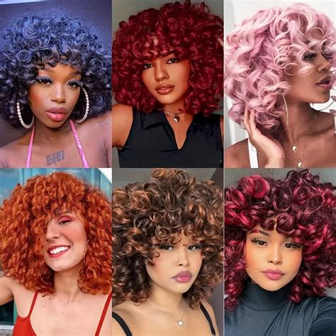 Short Afro Kinky Curly Wigs Bangs Women Big Curly Wigs Ombre Temu