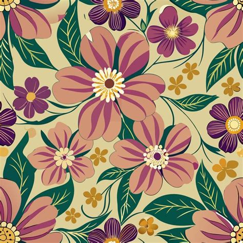 Floral Seamless Repeated Pattern A Colorful Background With Flowers And