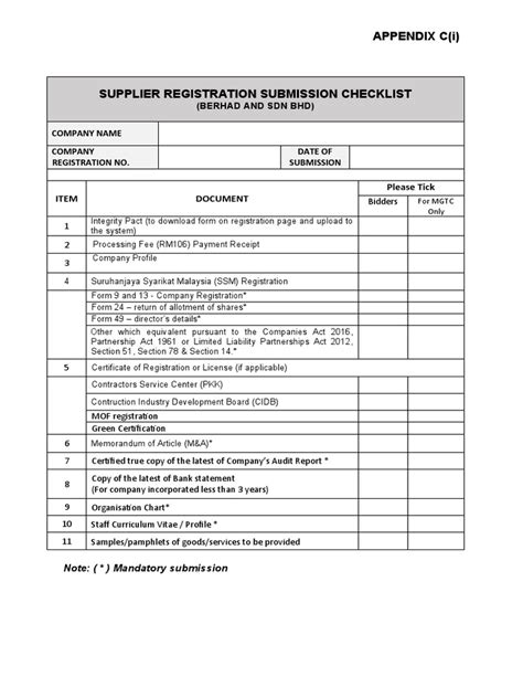 Appendix C I Submission Checklist For Sdn Bhd And Berhad Pdf