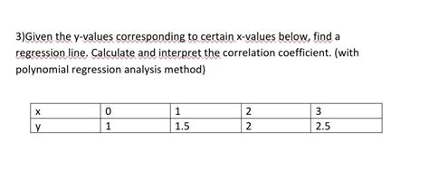 solved 3 given the y values corresponding to certain