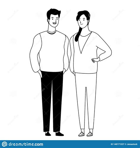 Couplez Le Personnage De Dessin Anim D Avatar En Noir Et Blanc Illustration De Vecteur