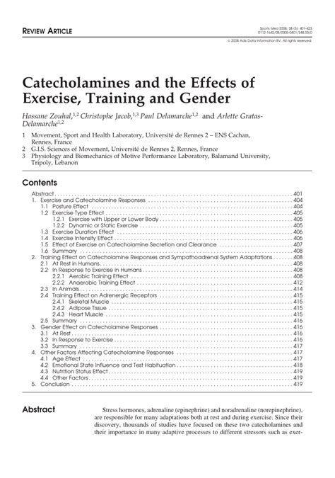 Pdf Catecholamines And The Effects Of Exercise Training And Gender