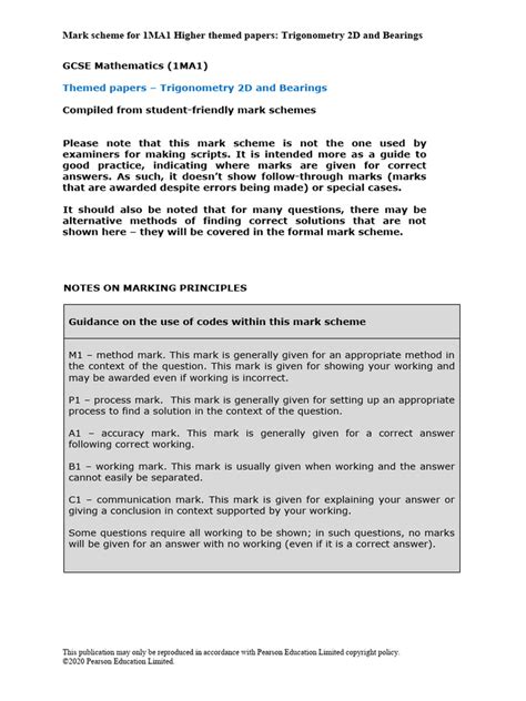 52b Trigonometry 2d And Bearings H Mark Scheme Pdf Euclid Teaching Mathematics