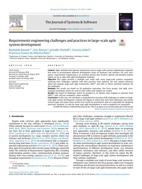 Pdf Requirements Engineering Challenges And Practices In Large Scale Agile System Development