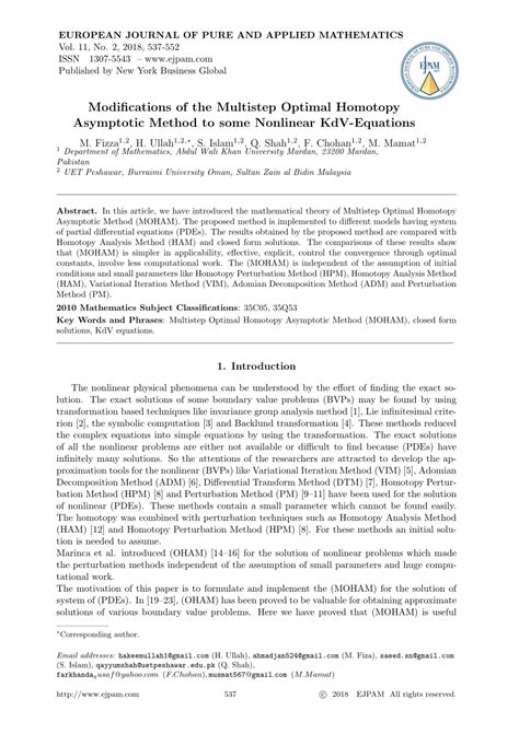 Pdf Modifications Of The Multistep Optimal Homotopy Asymptotic Method To Some Nonlinear Kdv