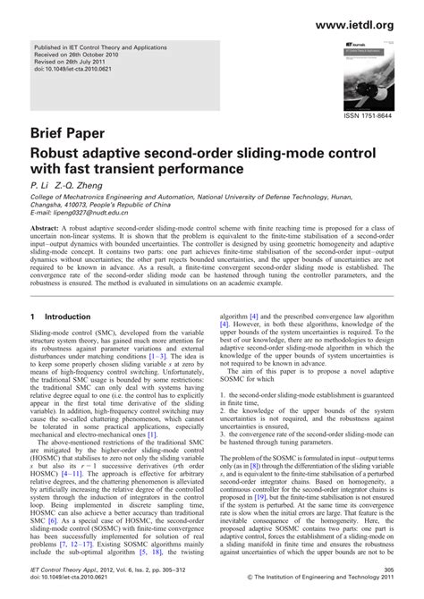 Pdf Robust Adaptive Second Order Sliding Mode Control With Fast