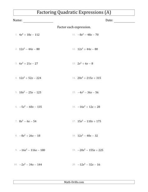 Factoring Quadratic Expressions With Positive Or Negative A Coefficients Up To 4 With A Common