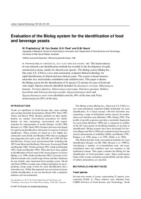 Pdf Evaluation Of The Biolog System For The Identification Of Food