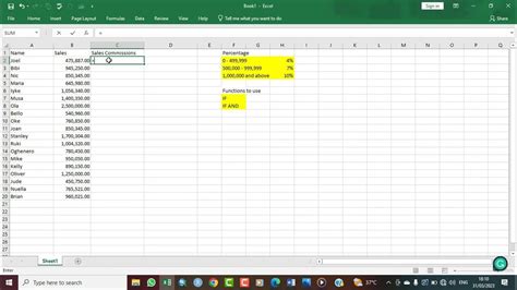 How To Calculate Sales Commission Using Two Ms Excel Functions