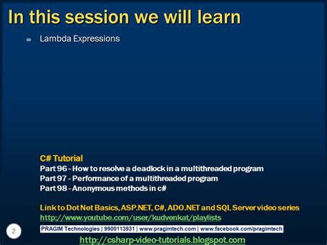 Sql Server Net And C Video Tutorial Part 99 Lambda Expression In C